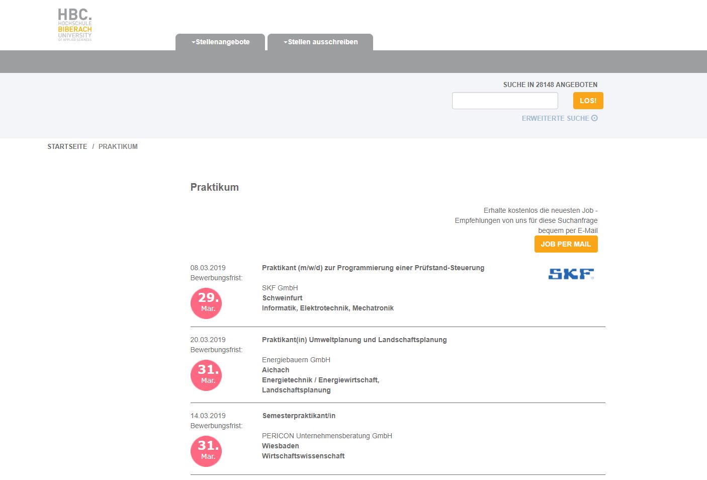 HS Biberach (Berufsstart) - Jobbörse | PERSONALCOM MEDIA GmbH